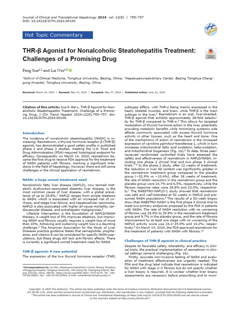 Feng - 2024 - THR-β Agonist for Nonalcoholic Steatohepatitis Treatment ... Feng - 2024 - THR-β Agonist for Nonalcoholic Steatohepatitis Treatment ...