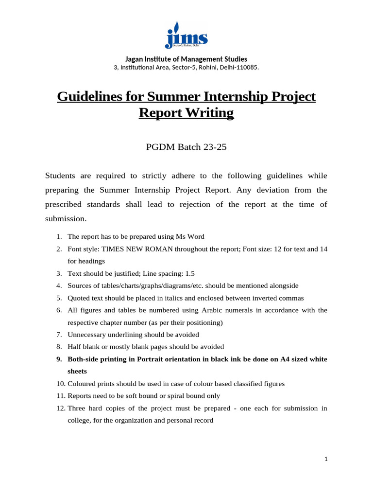 Guidelines For Summer Internship Project Report - PGDM 2023-25 | PDF
