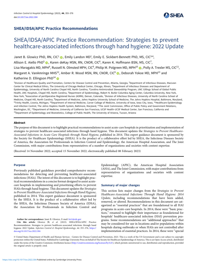 SHEA IDSA APIC Practice Recommendation S | PDF