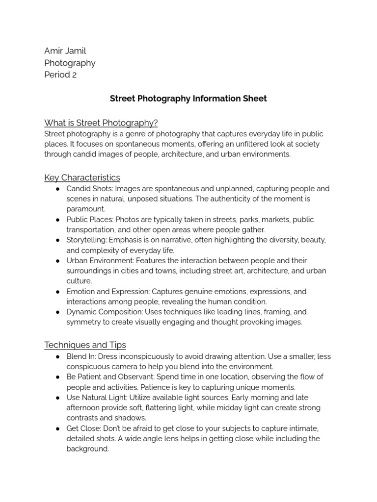 Street Photography Information Sheet | PDF | Imaging
