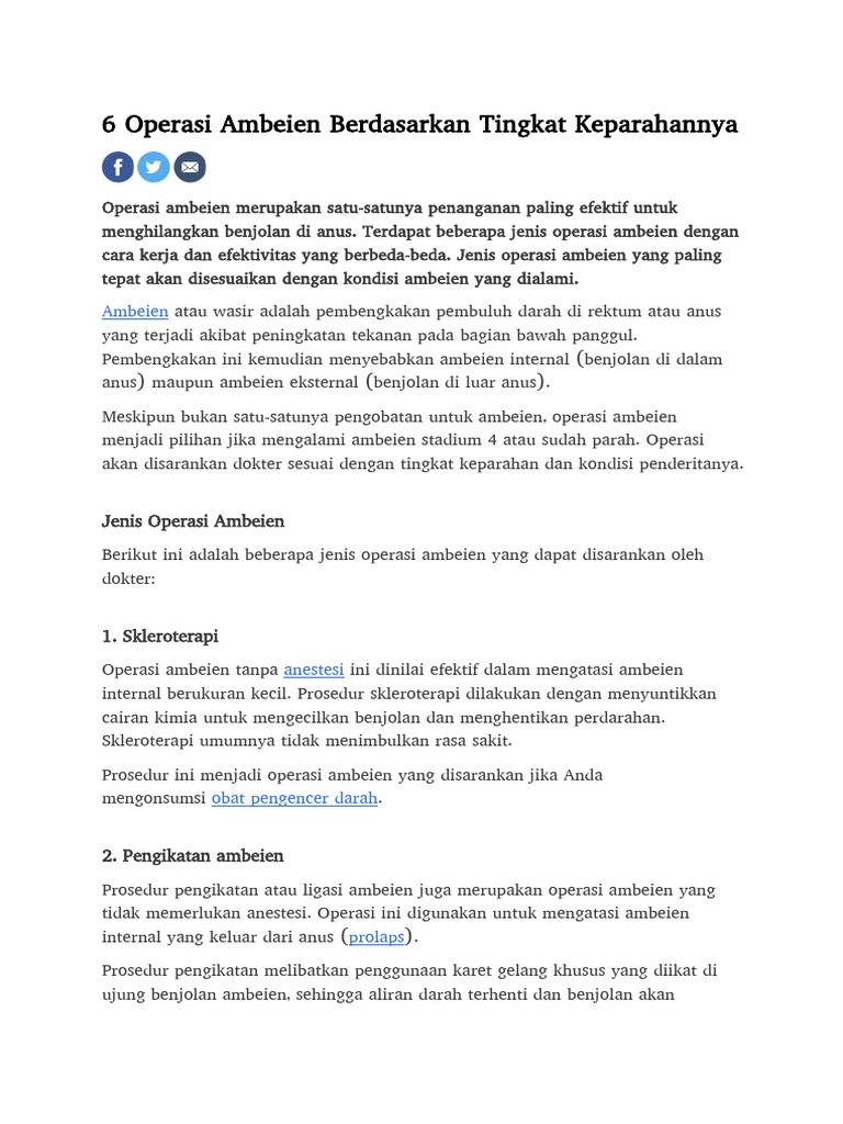 6 Operasi Ambeien Berdasarkan Tingkat Keparahannya | PDF