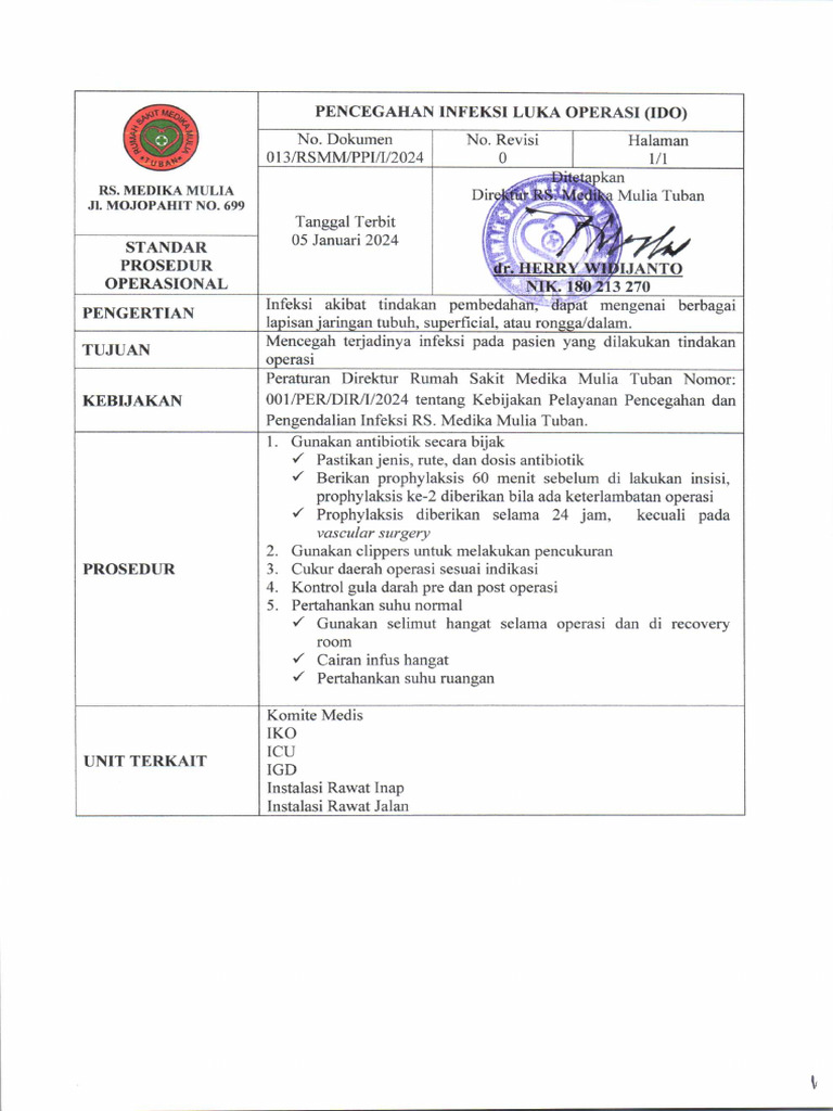 Pencegaha Infeksi Luka Operasi (IDO) | PDF