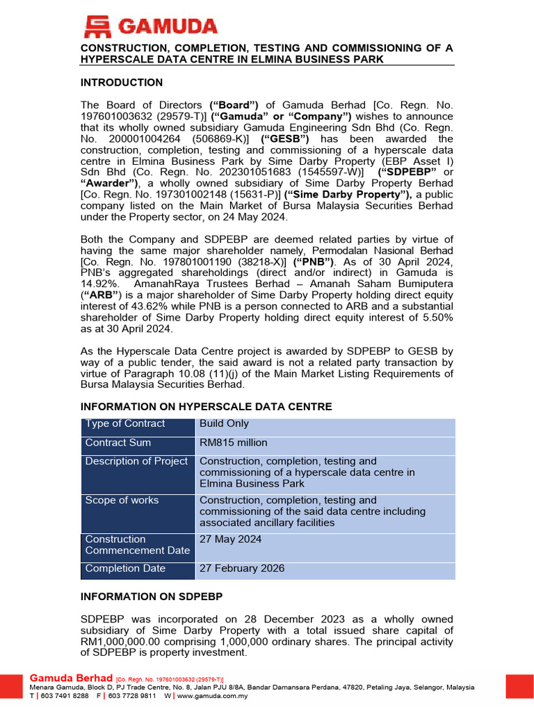 Gamuda (Construct Hyperscale Data Centre) | PDF