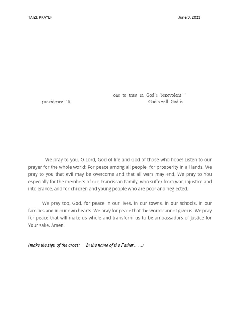 Taize Prayer June 9 2023 | PDF | Prayer | Religious Belief And Doctrine