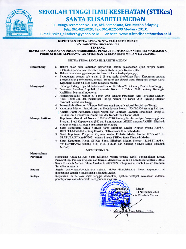 SK - Pembimbing Dan Penguji Skrip Ners Akademik 2023 2024-1 | PDF