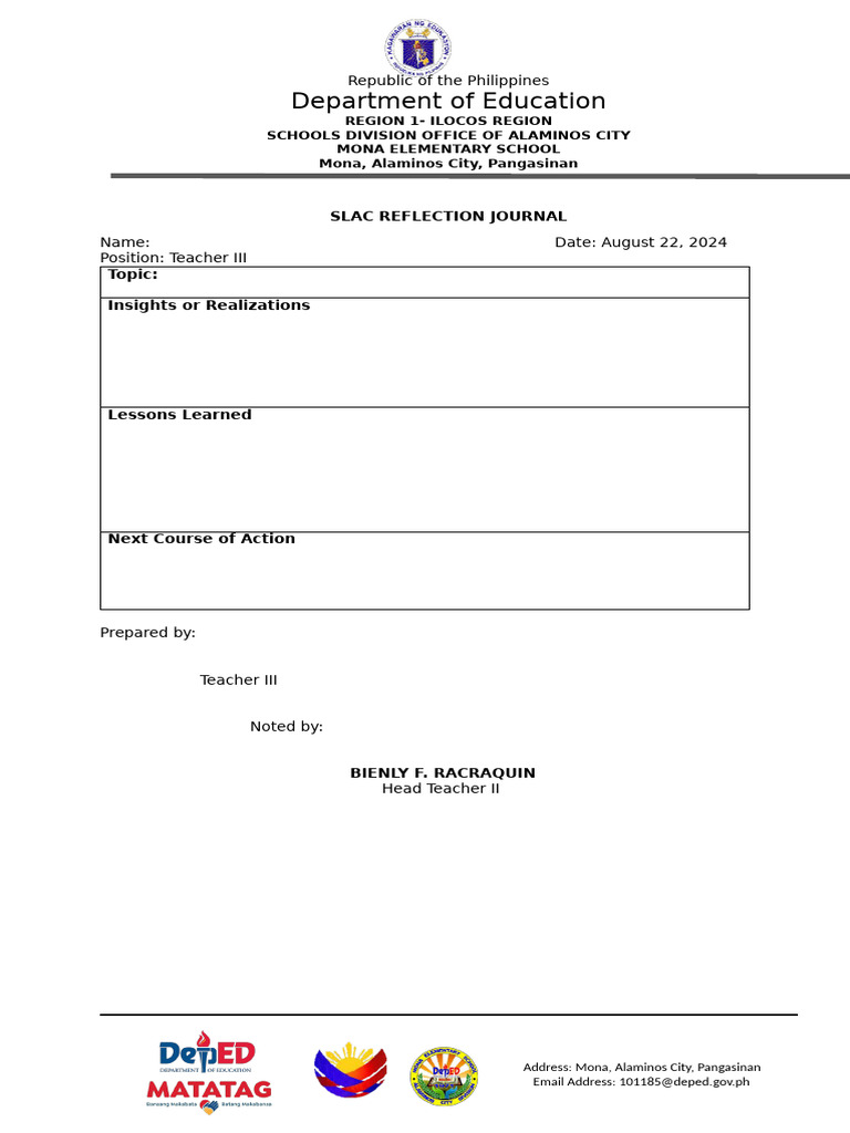 Slac Reflection Journal | PDF