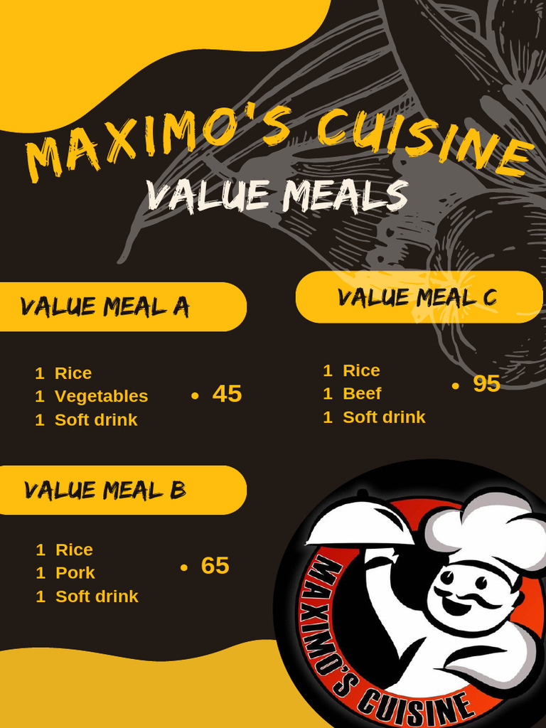 Black Yellow Modern Fast Food Menu Portrait | PDF