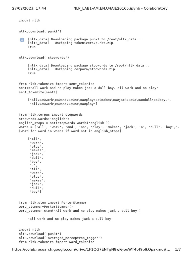 NLP Lab1-Am - En.u4aie20165 | PDF