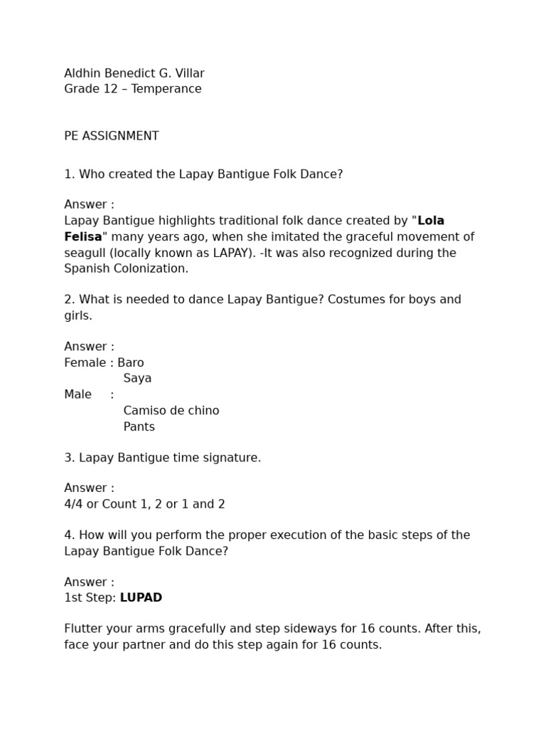 PE-DANCE-ASSIGNMENT | PDF