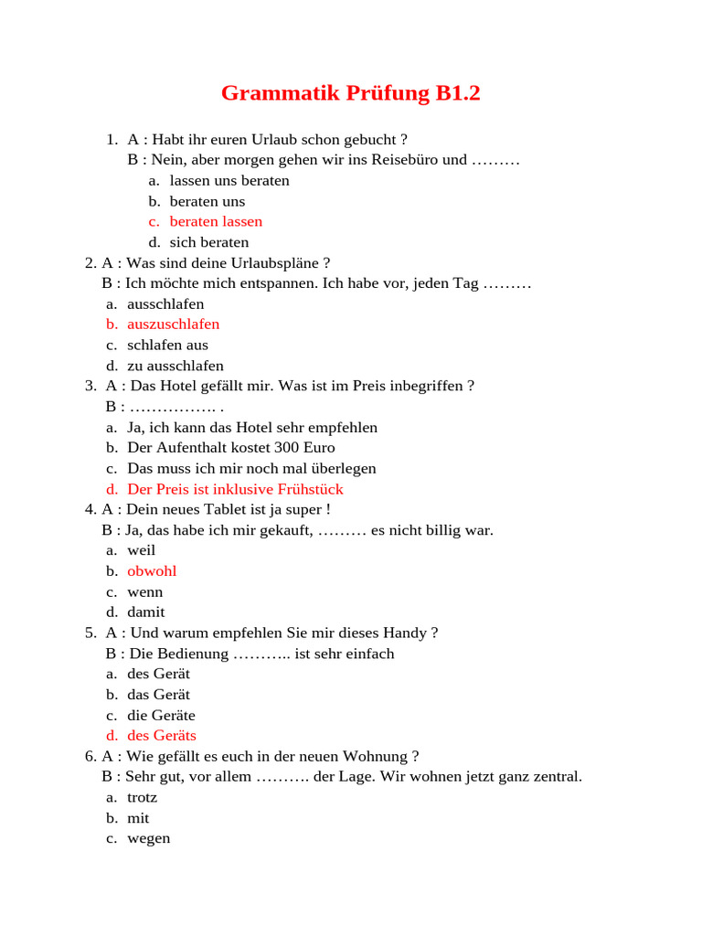 Grammatik Prüfung B1 | PDF