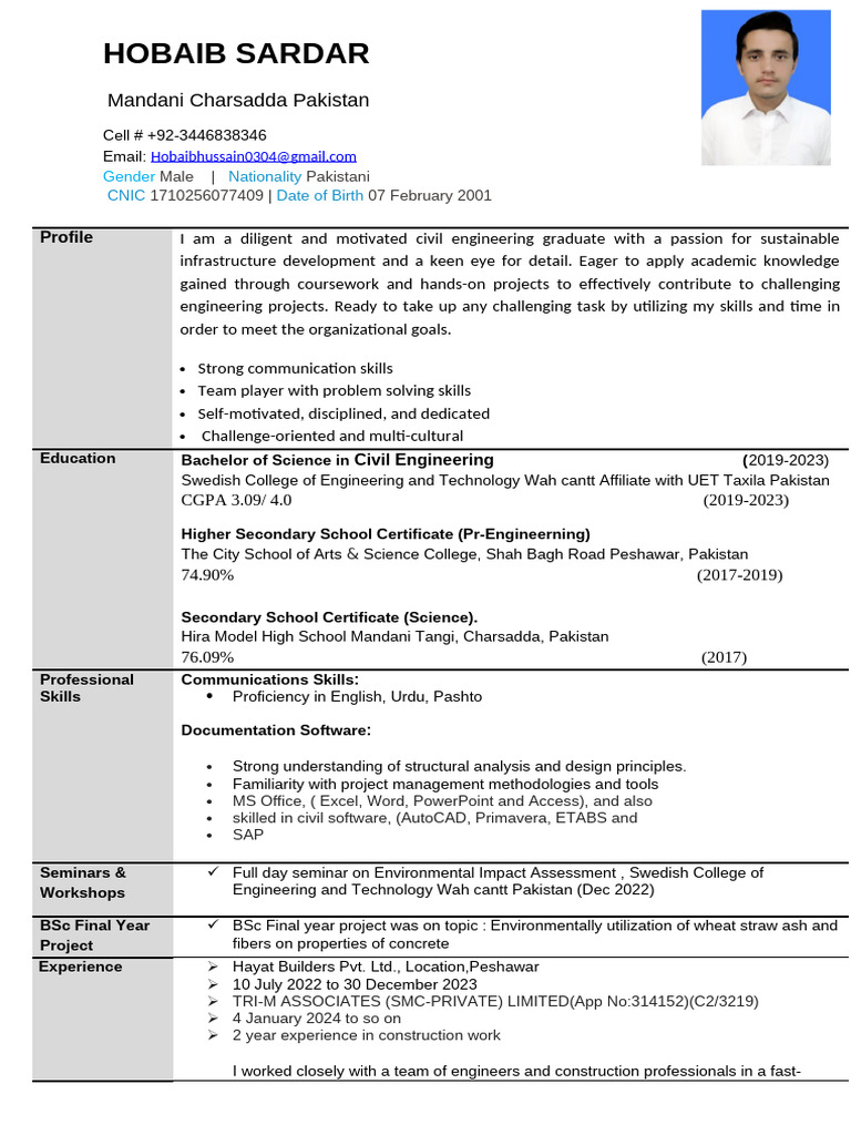 Hobaib Sardar CV (1) Update 2024 | PDF | Engineering | Art