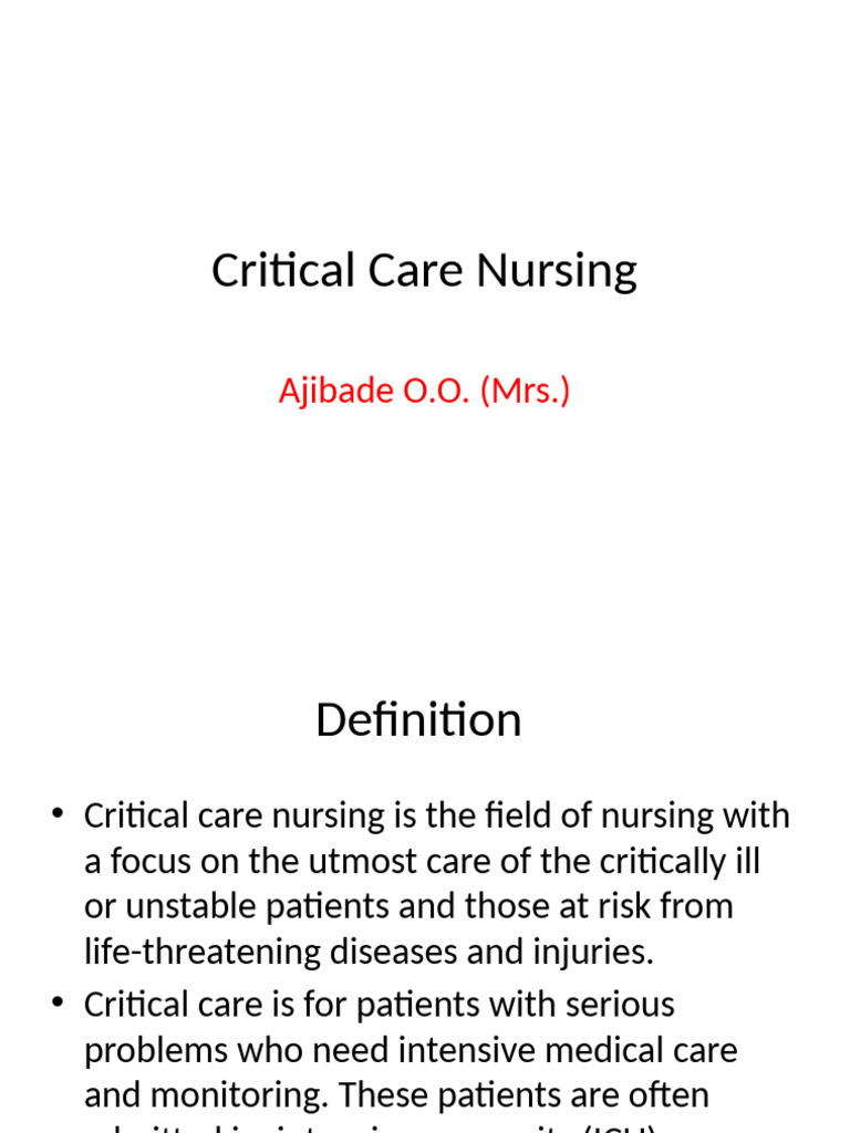 Critical Care Nursing | PDF