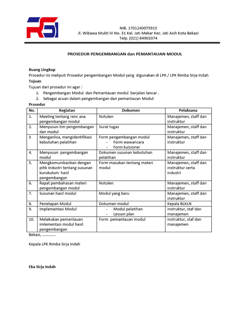 7.1.e4. SOP Pengembangan Dan Pemantauan Modul | PDF