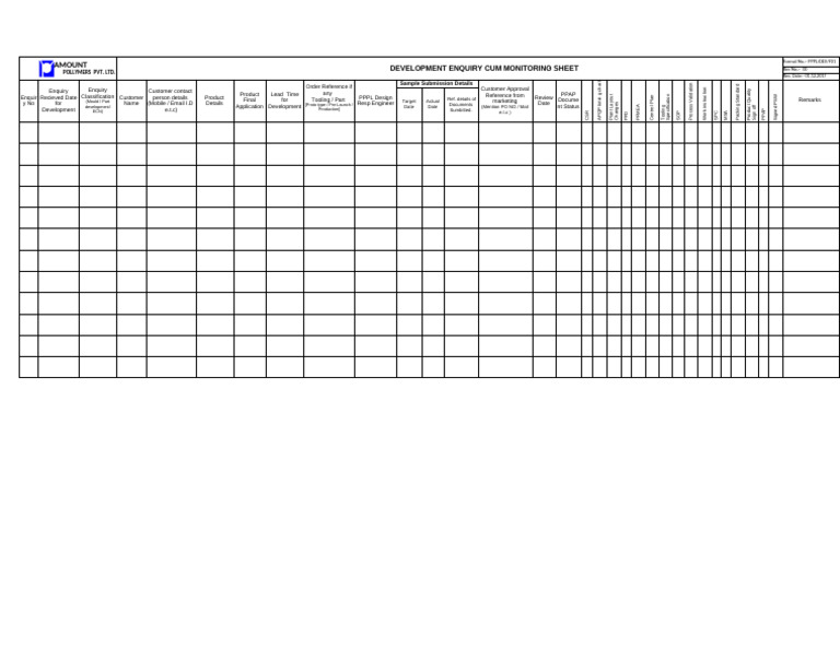 F01-NPD-WPPL-Development Enquiry Cum Monitoring Sheet | PDF