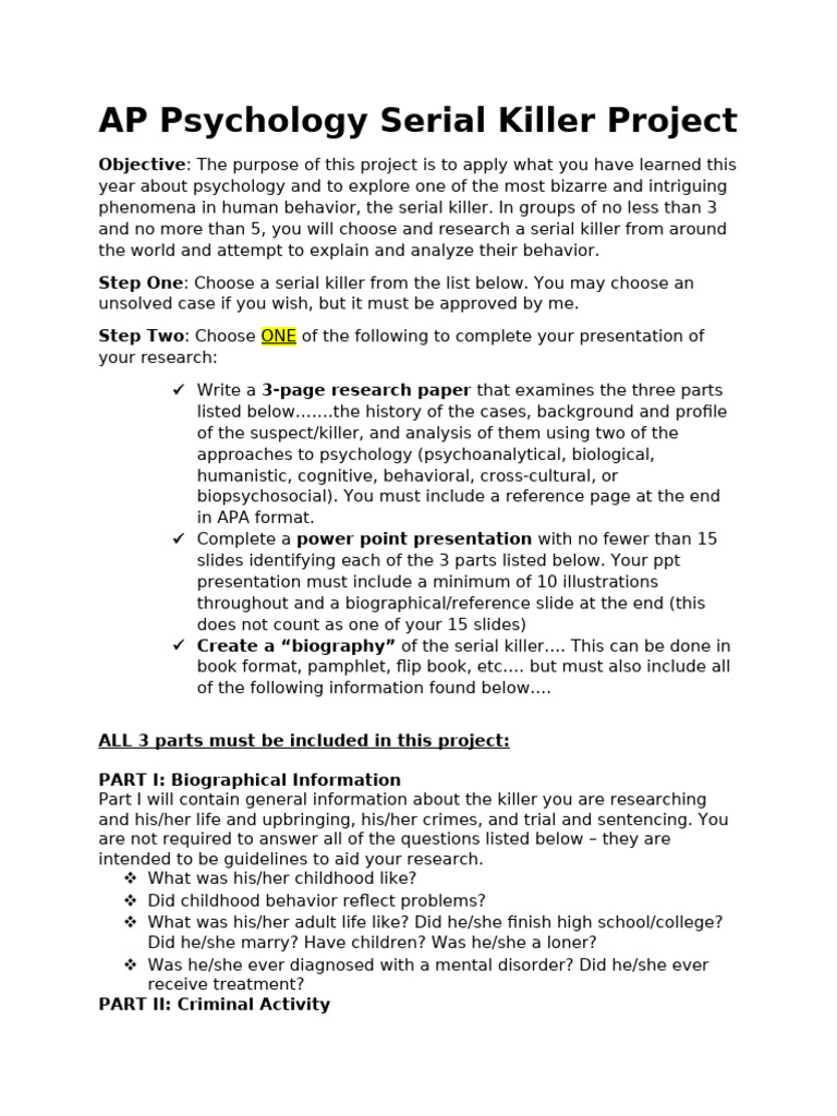 AP Psychology Serial Killer Project | PDF