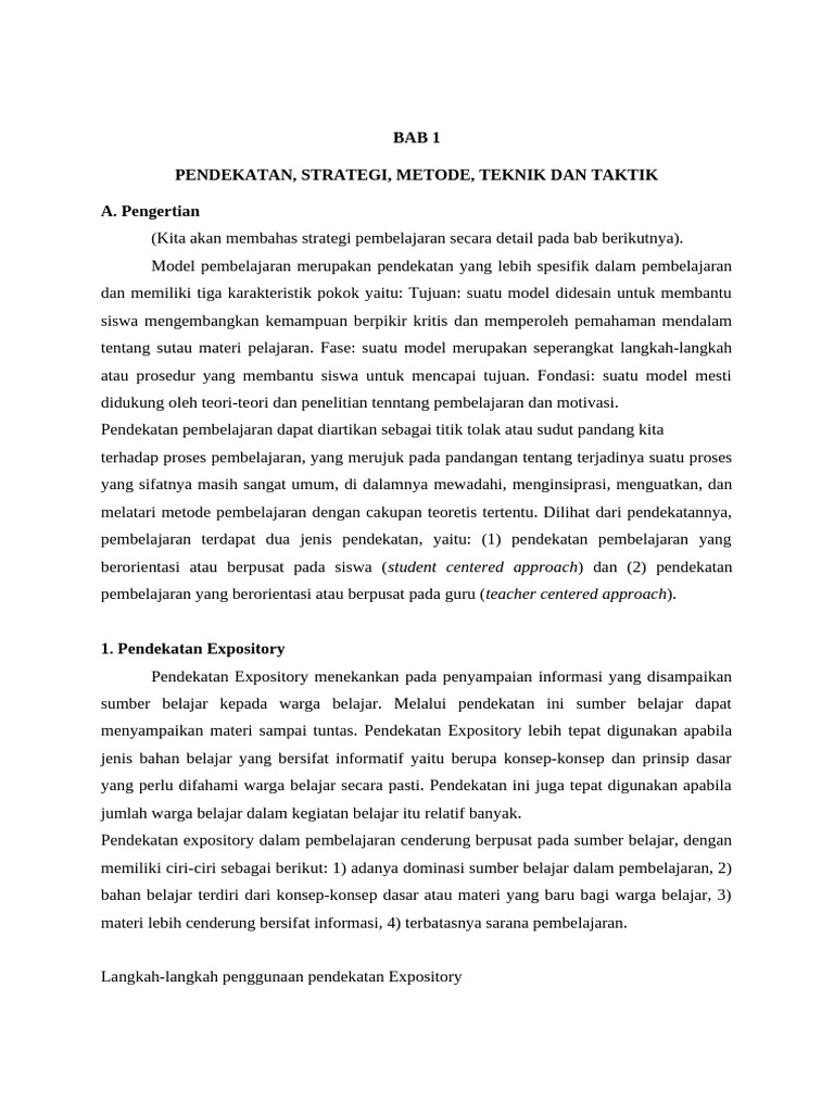 Pengertian Metode, Pendekatan, Teknik | PDF