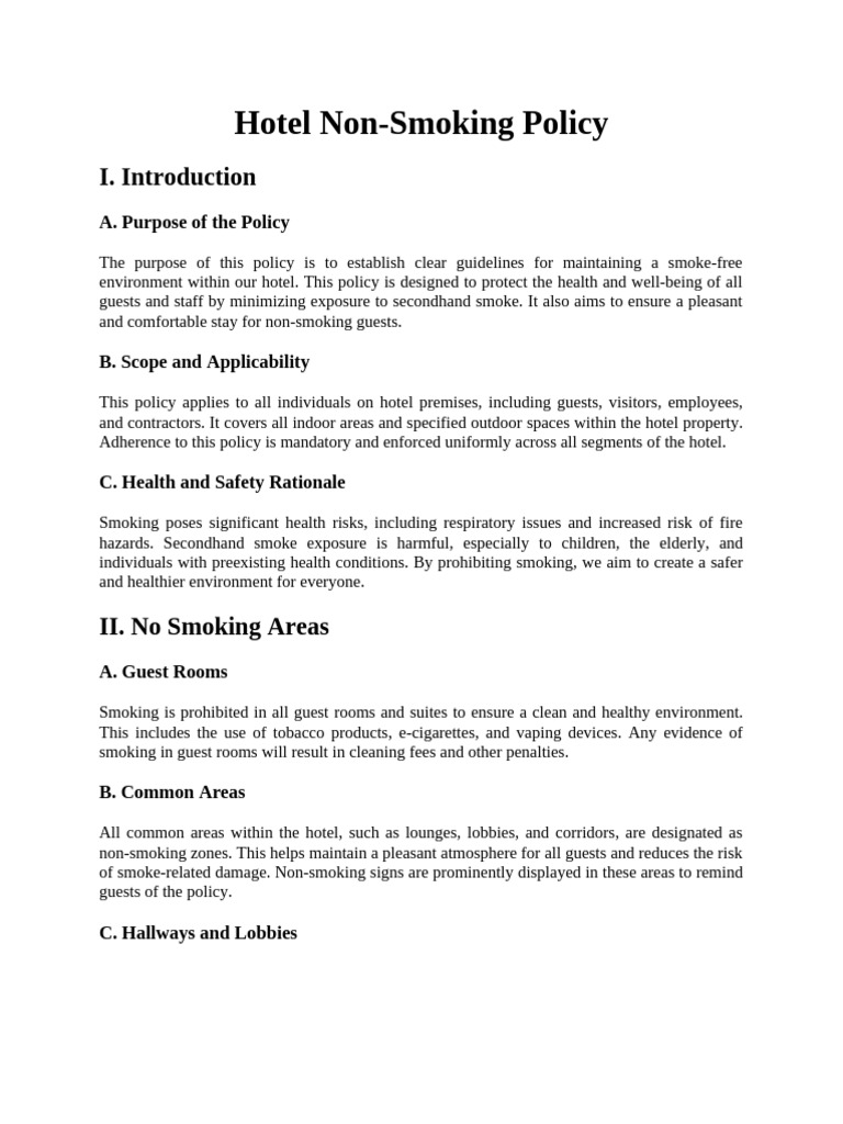 Hotel Non Smoking Policy | PDF