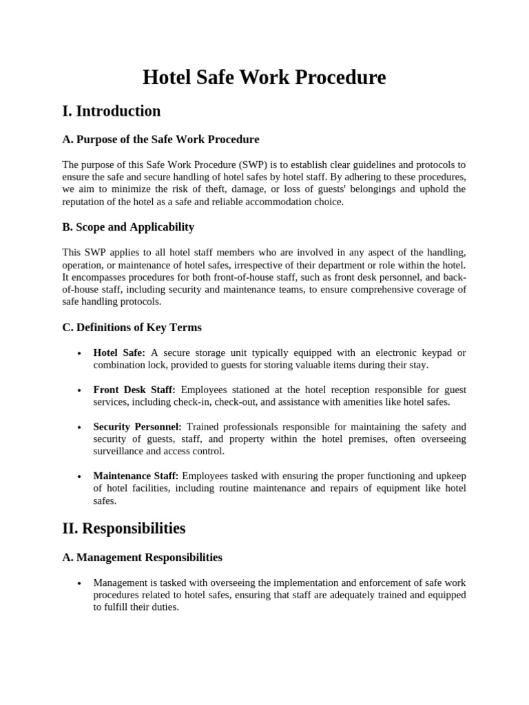 Hotel Safe Work Proceedure | PDF