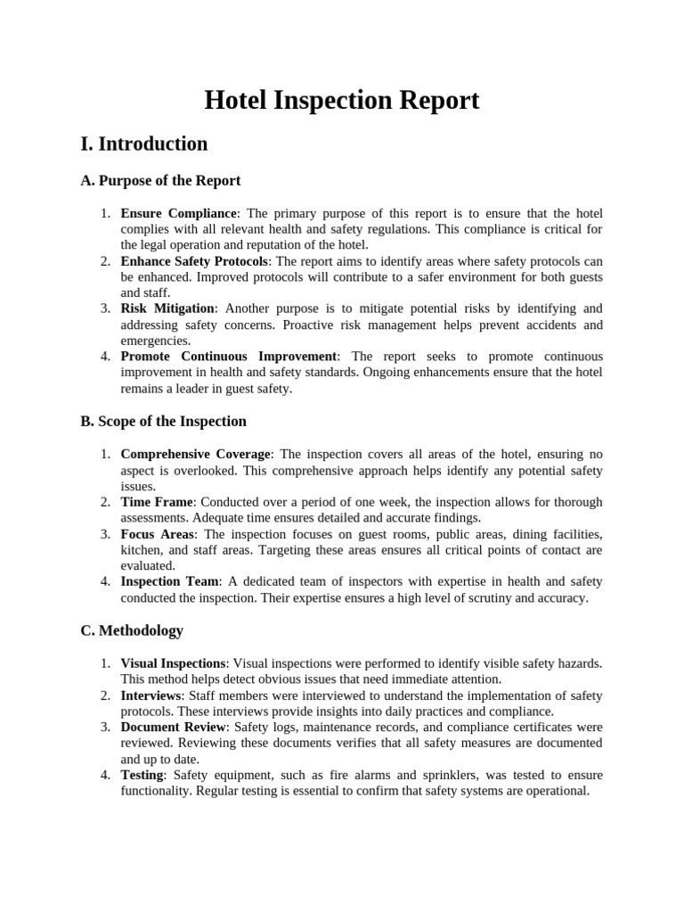 Hotel Inspection Report | PDF