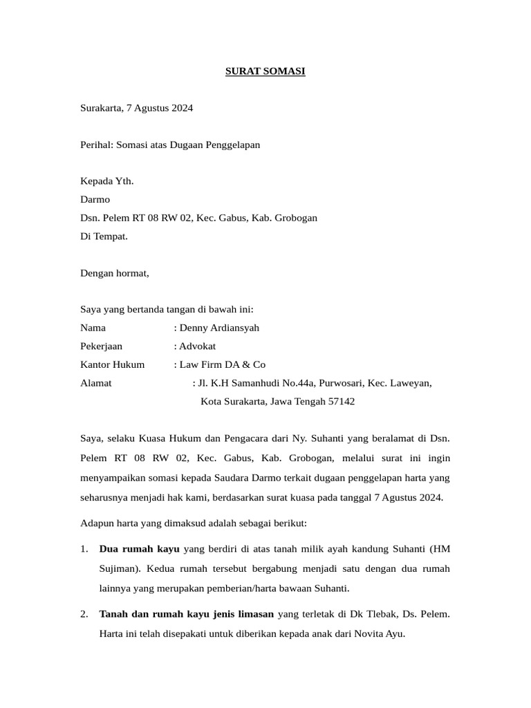 Surat Somasi Nova | PDF