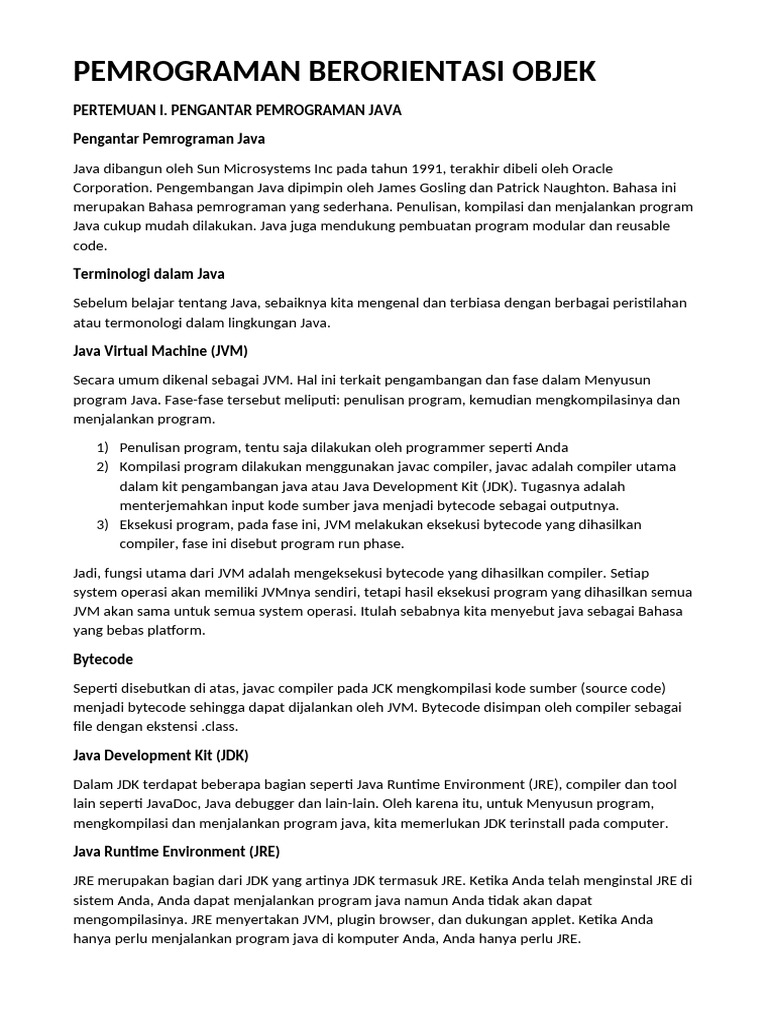 Topik 1 Pengantar Pemrograman Java | PDF