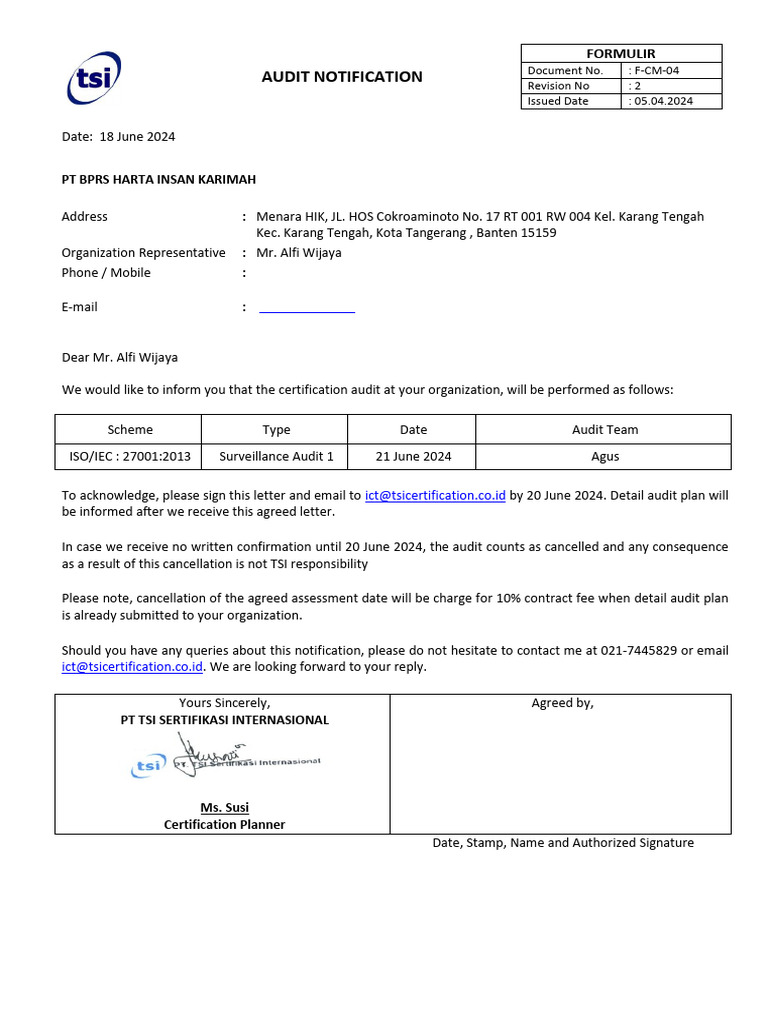 F-CM-04 Audit Notification Rev-02 (Juni 24) Rev1 | PDF