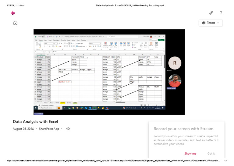 Data Analysis With Excel-20240826 - 104444-Meeting Recording - mp4 | PDF