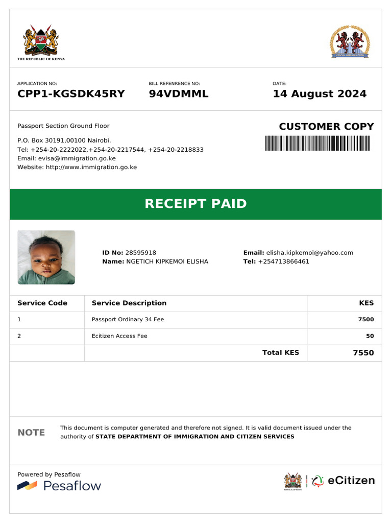Cpp1 Kgsdk45ry Immigration Receipt | PDF