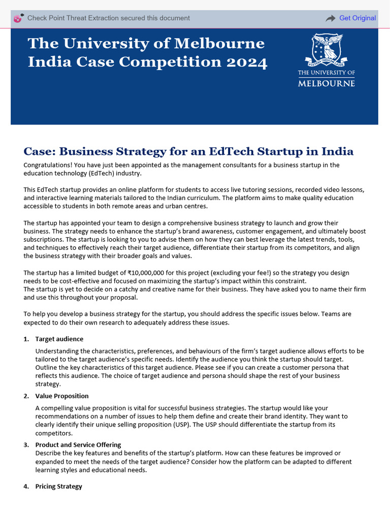 Melbourne India Case Competition | PDF