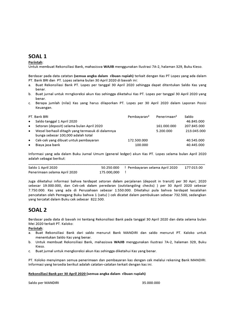 Tugas - Soal 1 AKM1 Peb - 2024 Bener | PDF