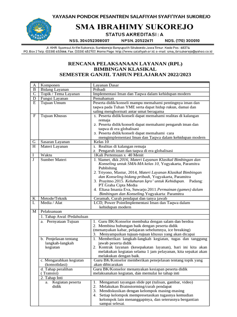 RPL IMPLEMENTASI IMAN DAN TAQWA DI KEHIDUPAN MODERN (Ganjil) | PDF
