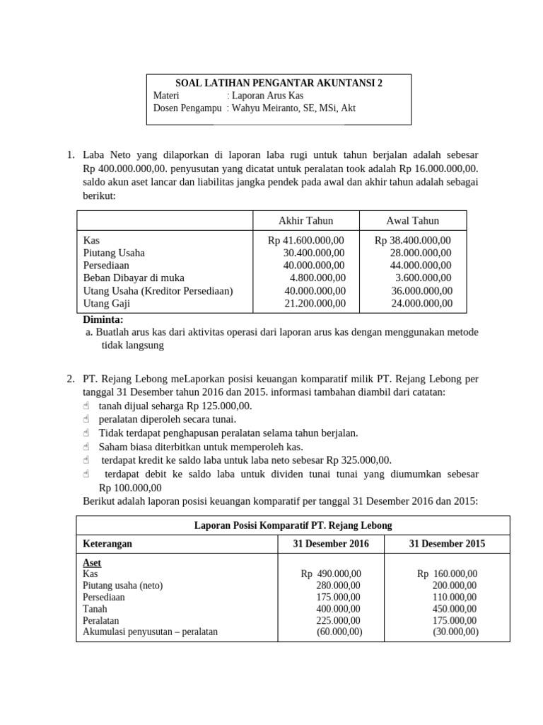 PA2-12 Latihan Laporan Arus Kas | PDF