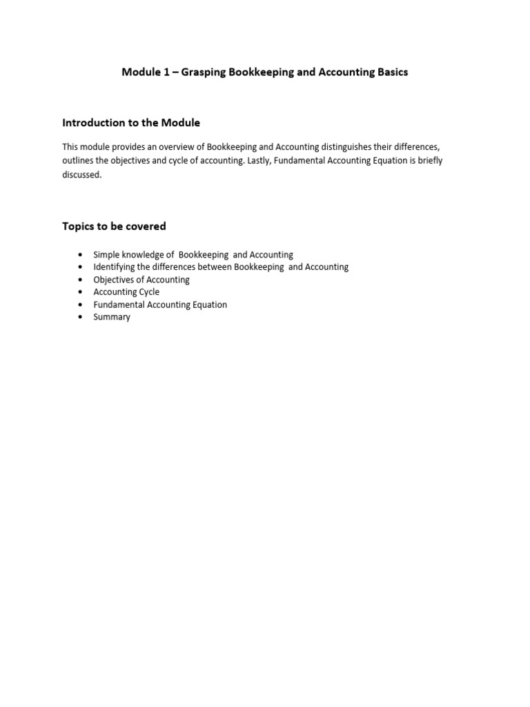 Module 1 - Grasping Bookkeeping and Accounting Basics | PDF Module 1 - Grasping Bookkeeping and Accounting Basics | PDF