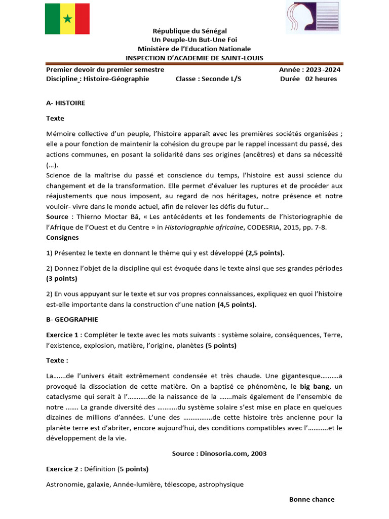 1er Devoir Seconde L Et S | PDF