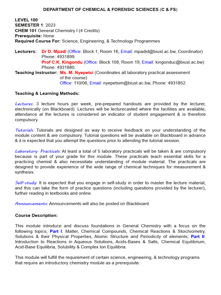 2023 Chem Learners Guide | PDF