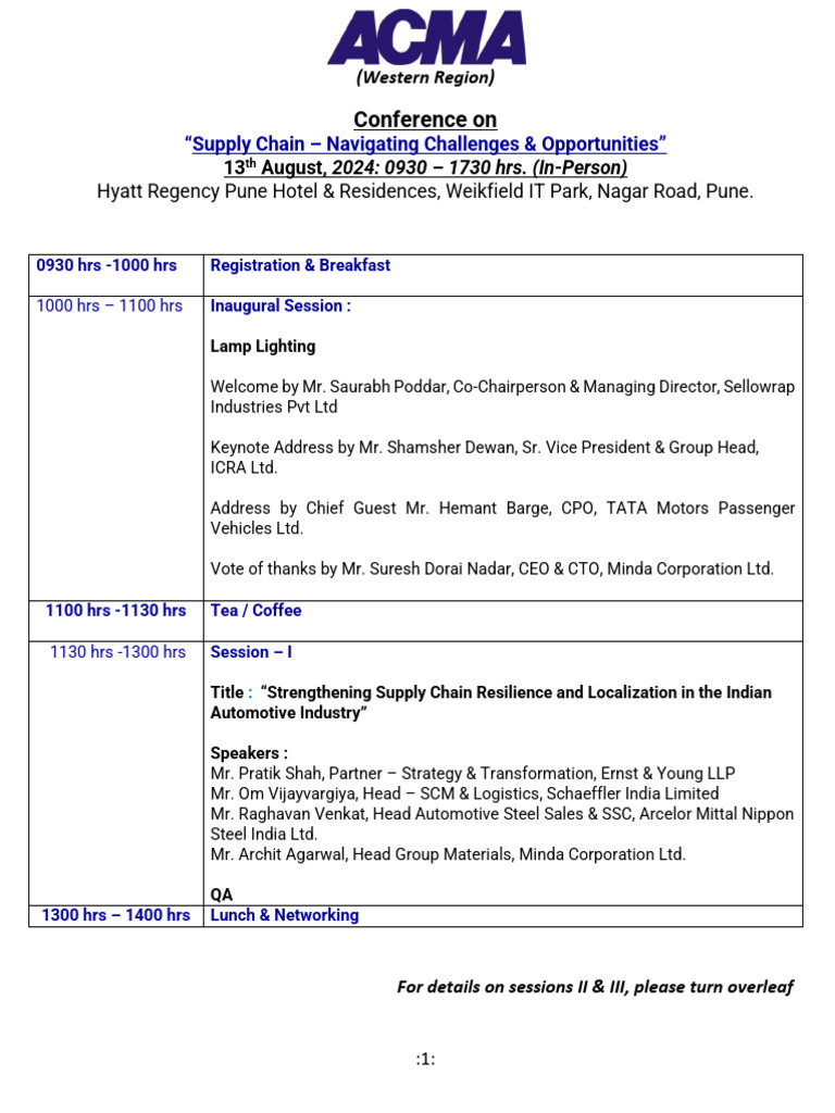 ACMA - Pune Hyatt Programme | PDF | Business | Technology & Engineering