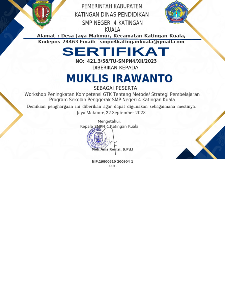 SERTIFIKAT 1_MUKLIS IRAWANTO | PDF