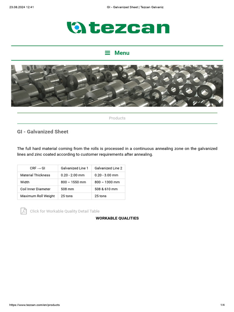 GI - Galvanized Sheet - Tezcan Galvaniz | PDF