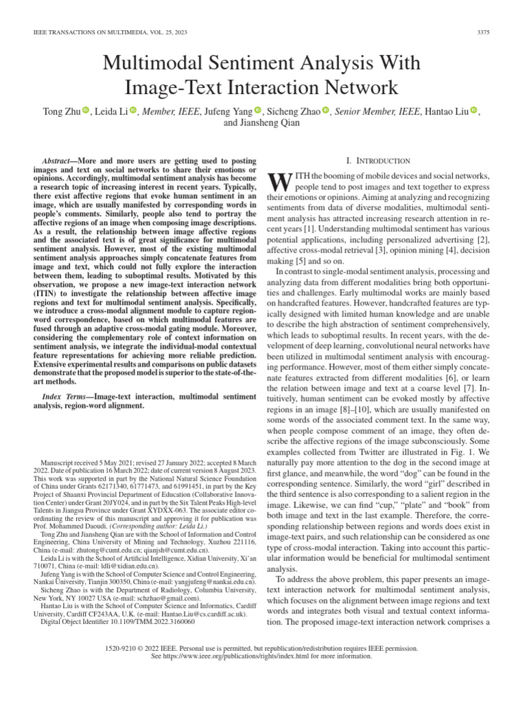 Multimodal Sentiment Analysis With Image-Text Interaction Network | PDF