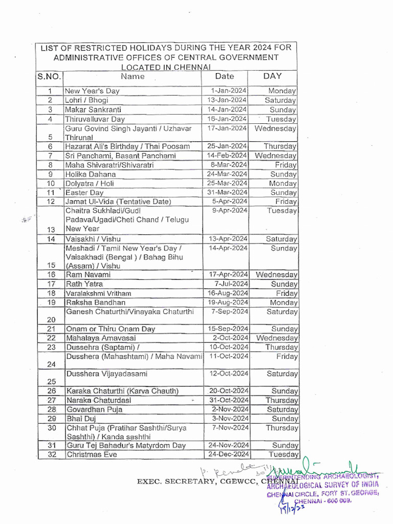 List of Holidays 2024 | PDF