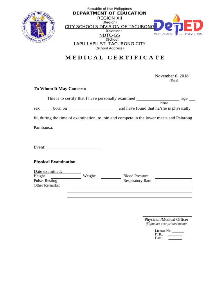 Athlete-MEDICAL Certificate | PDF