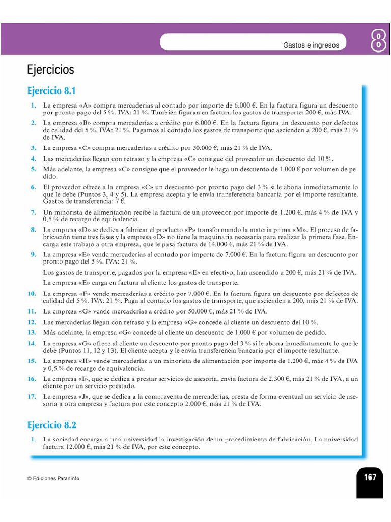 Paraninfo. Ud. Gastos e Ingresos. Enunciados | PDF
