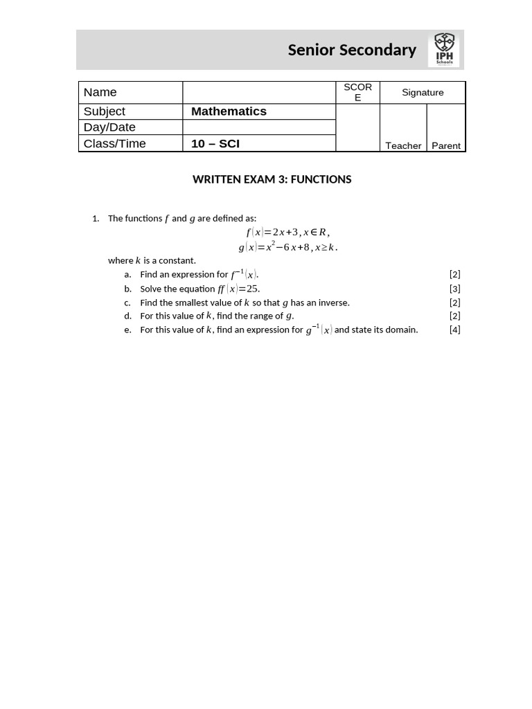 Test 4 - Functions, Transformations | PDF