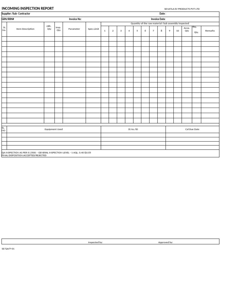 01.incoming Inspection Report | PDF