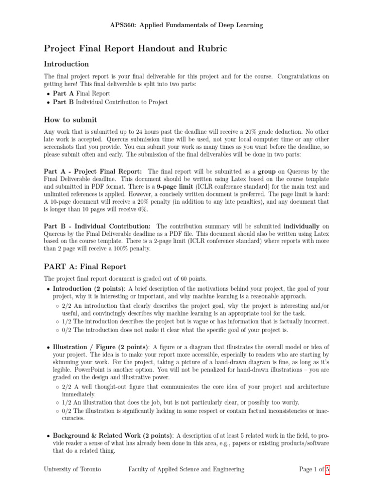 Project Final Report Handout and Rubric | PDF
