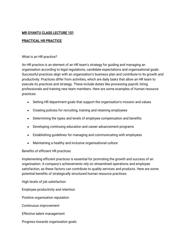 PRACTICAL HR PRACTICES 101 Keys | PDF