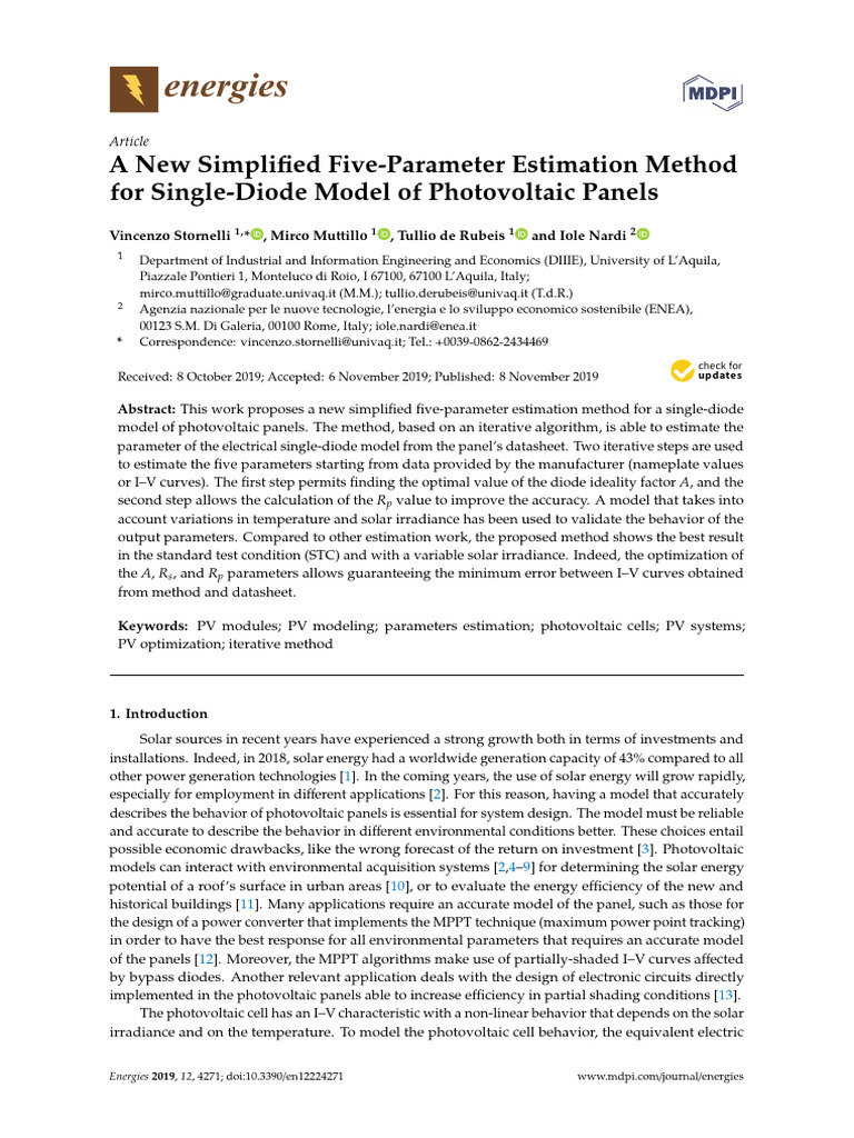 Simplfied Five Parameter Est Method PV Single Diode | PDF