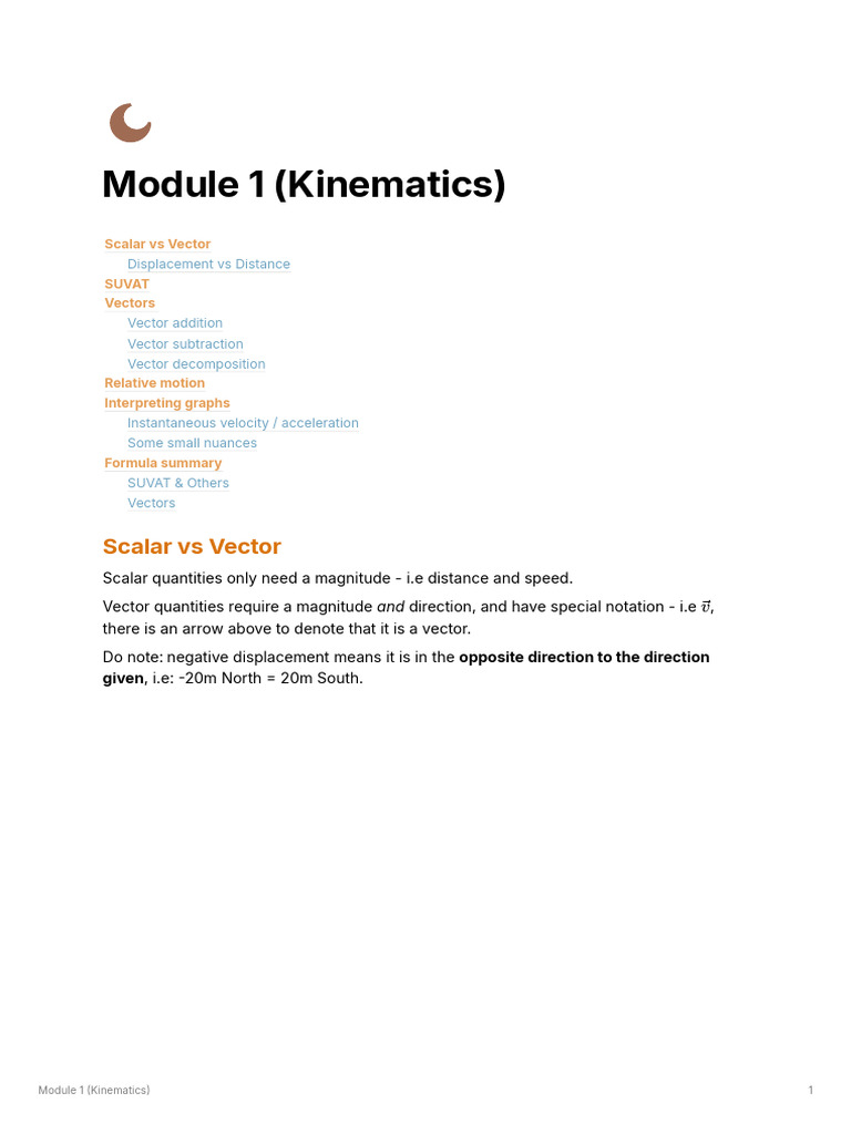 Module 1 Kinematics 1 | PDF