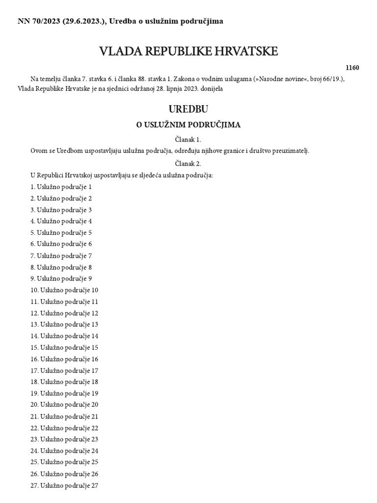 Uredba o Uslužnim Područjima | PDF