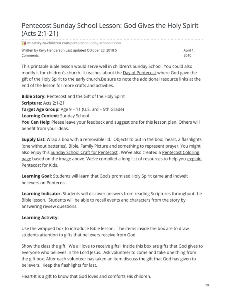 Pentecost Sunday School Lesson | PDF